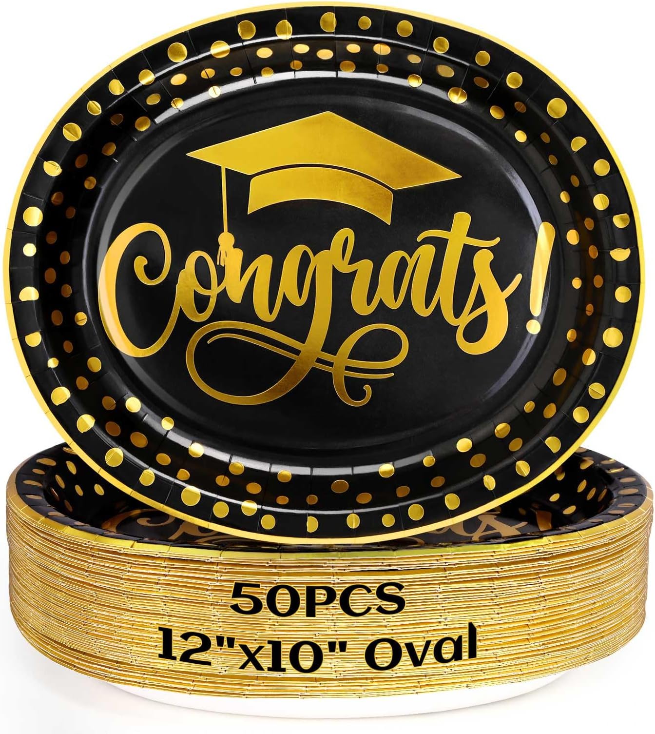 Amazon.com: AimFun Black Gold Oval Paper Plates Golden Polka Dot ...