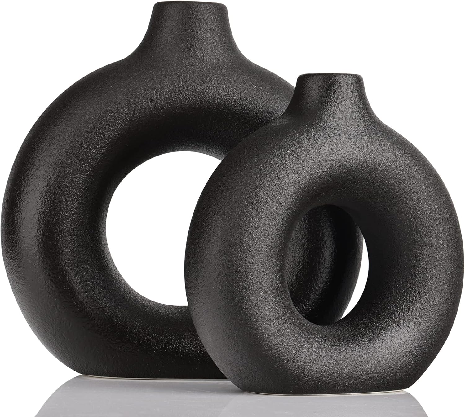 Amazon.com: Black Vase Decor Donut Vase Set of 2 - Circle Hollow Vases ...