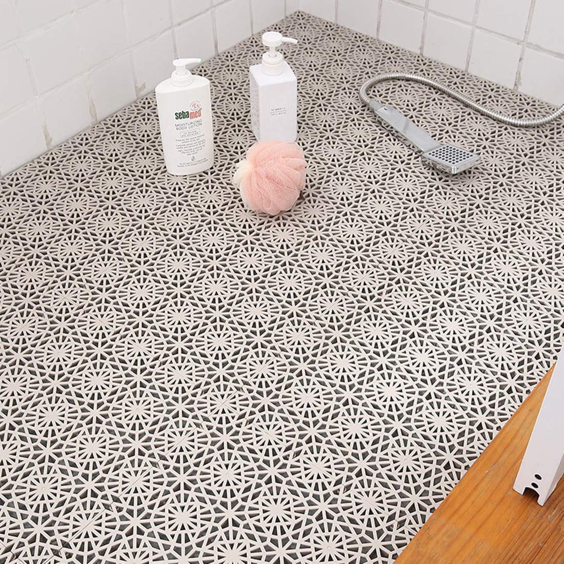 smabee 12 Pack Interlocking PVC Non-Slip Tile Drainage Mat 11.75" x 11. ...