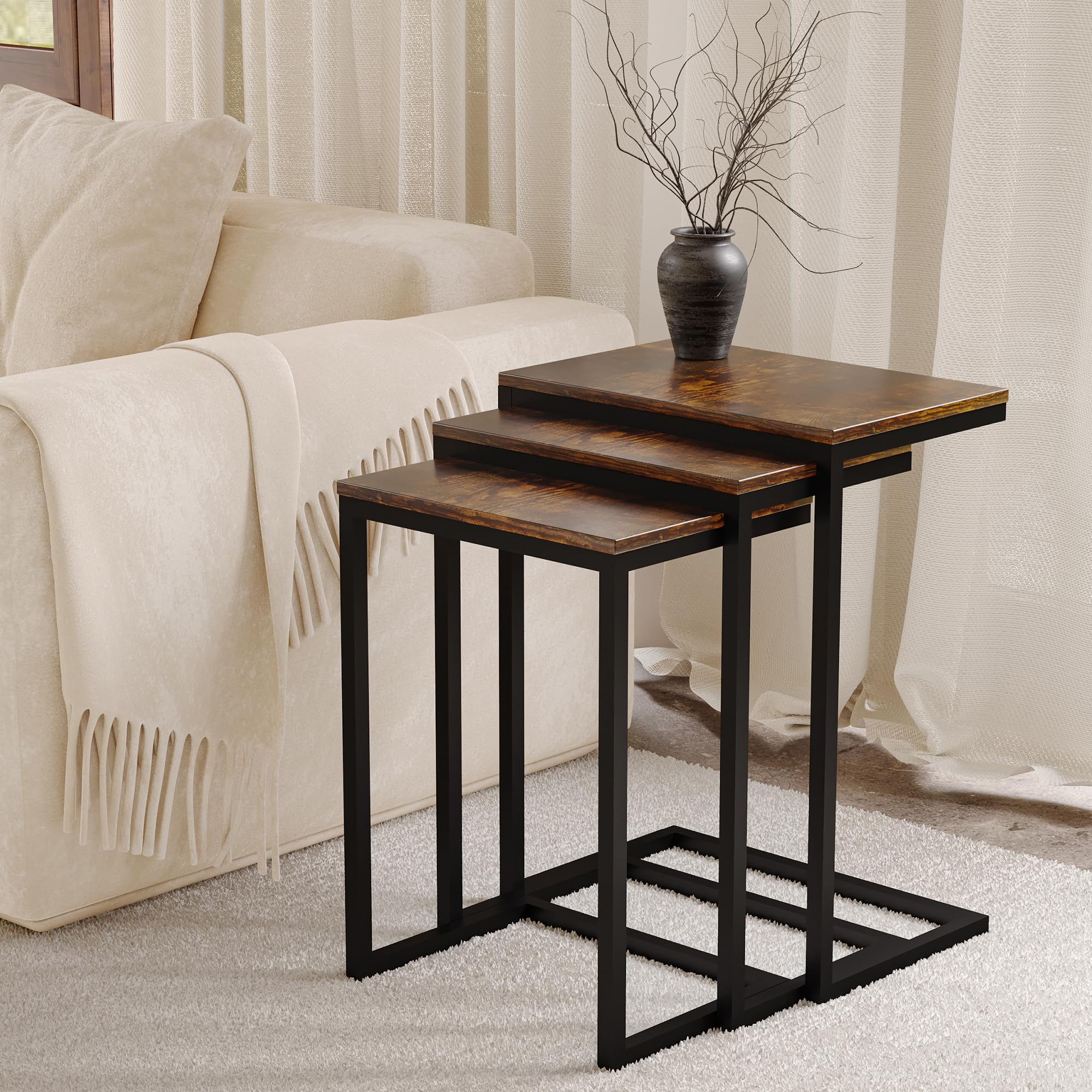 AnneFish Nesting Tables Set of 3, C type coffee table set, Modern ...