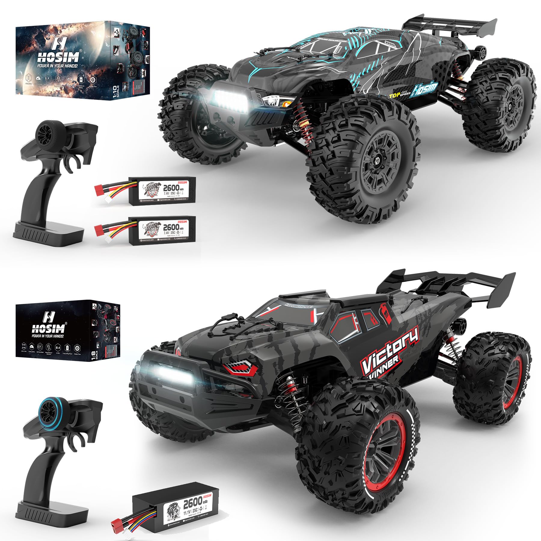 Amazon.com: Hosim 1:10 Brushless 68+KMH Remote Control Car & 1:8 ...