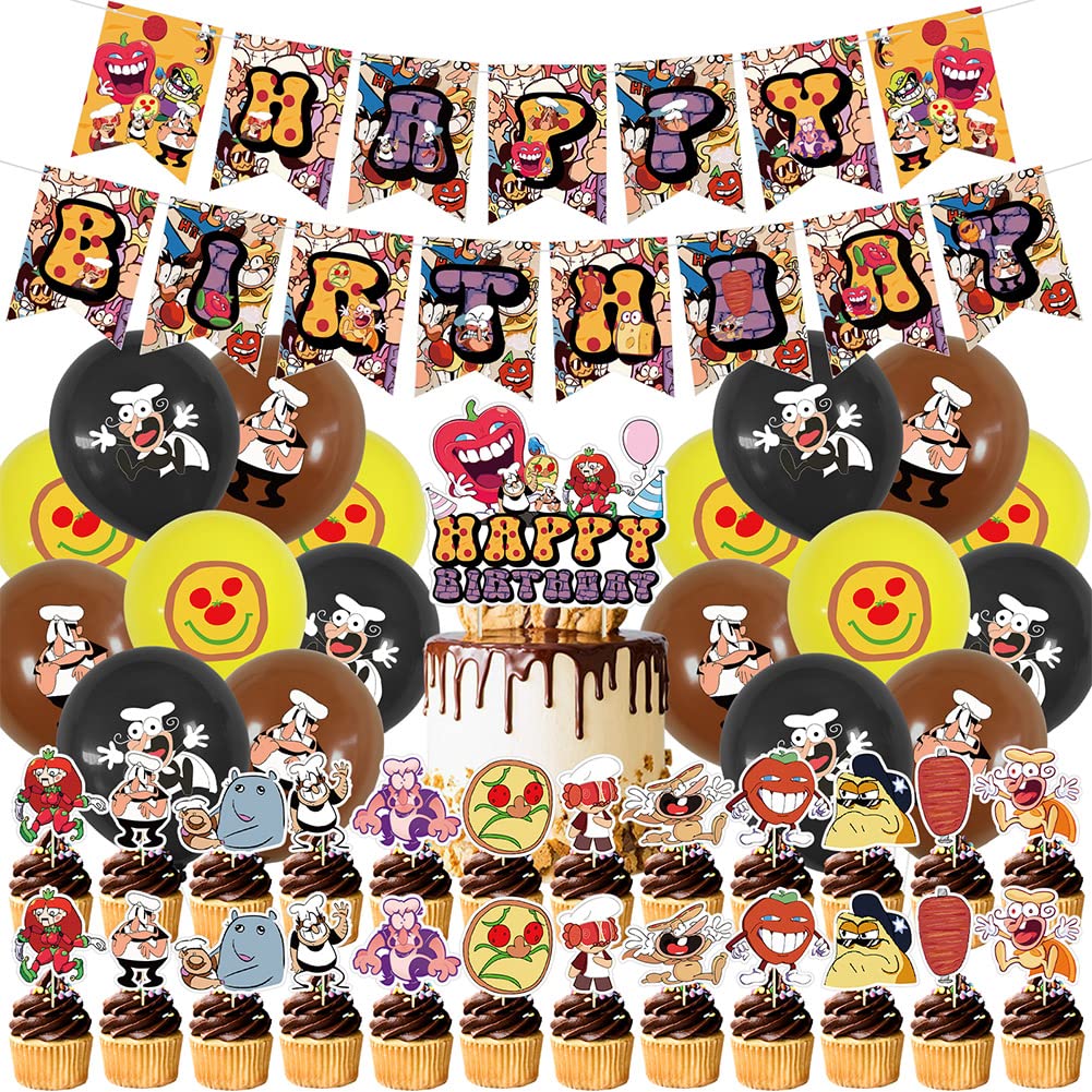 46 PCS Pizza-Tower Birthday Decorations,Game Themed Party Supplies Set ...