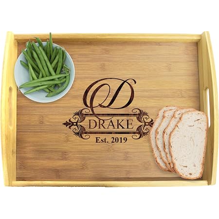 Amazon.com | Engraved Wooden Serving Platter Tray with Handles ...