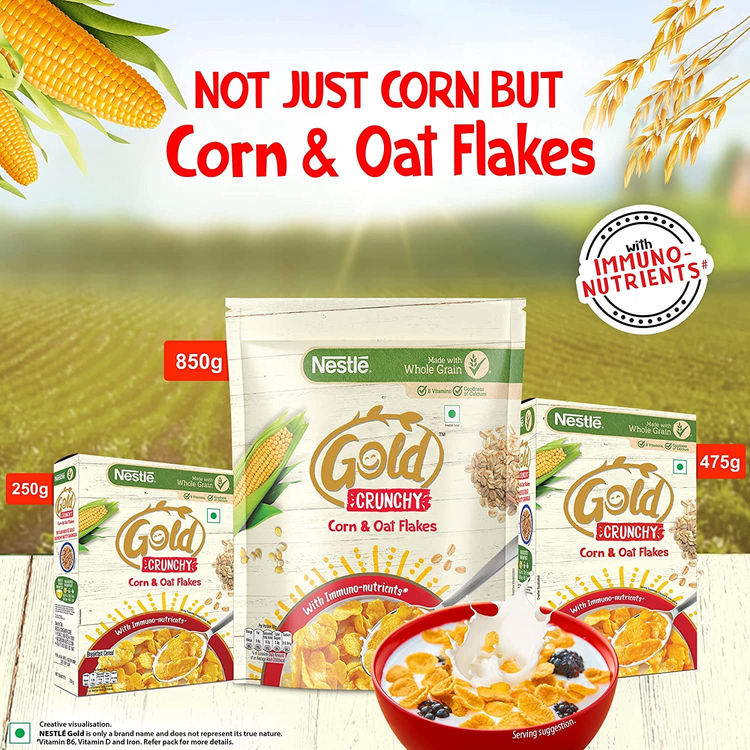 NESTLE GOLD Crunchy Oat and Corn Flakes, Breakfast Cereal - 850g | With ...