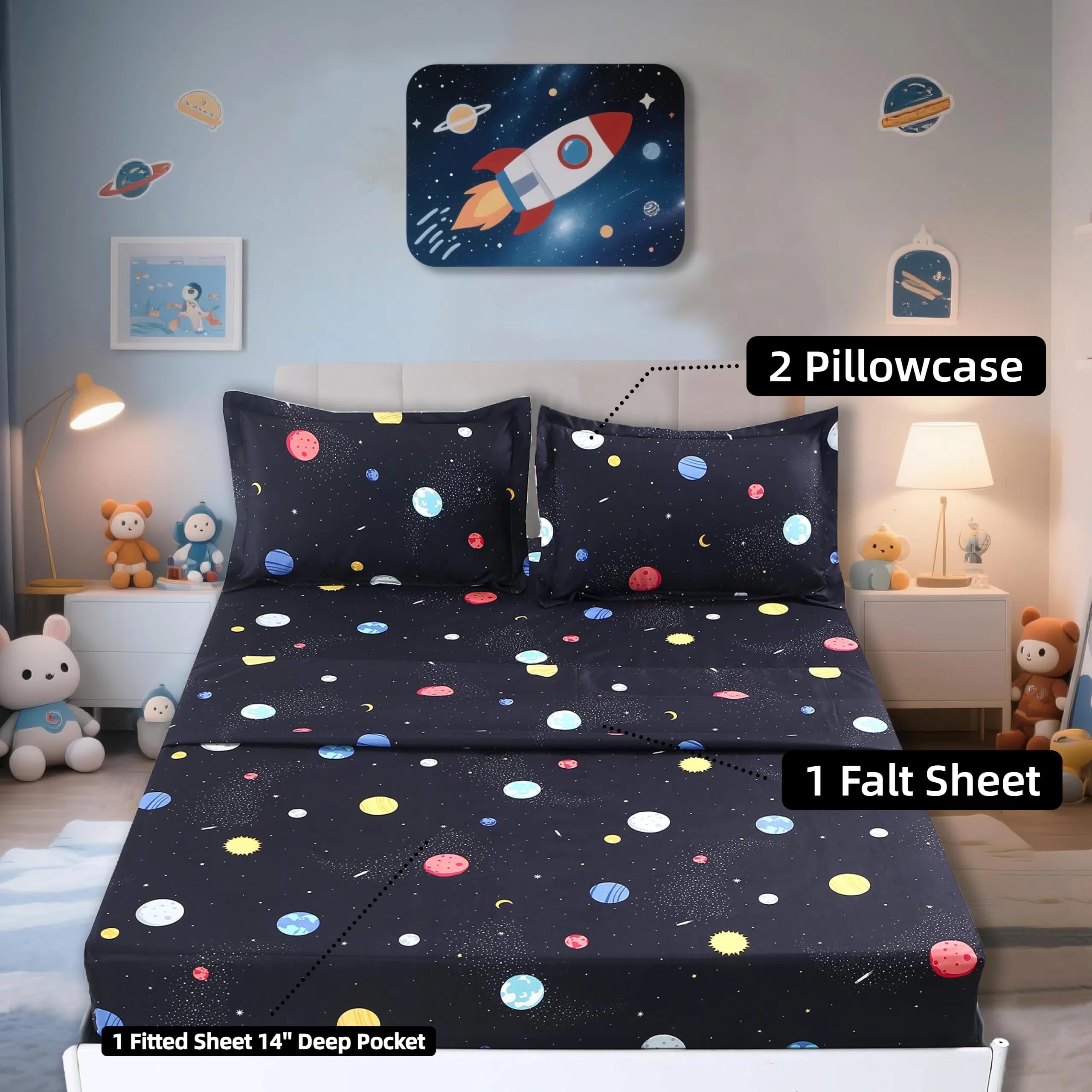Snapklik.com : MAG 4Pcs Space Sheets Full Planets Galaxy Themed Space ...