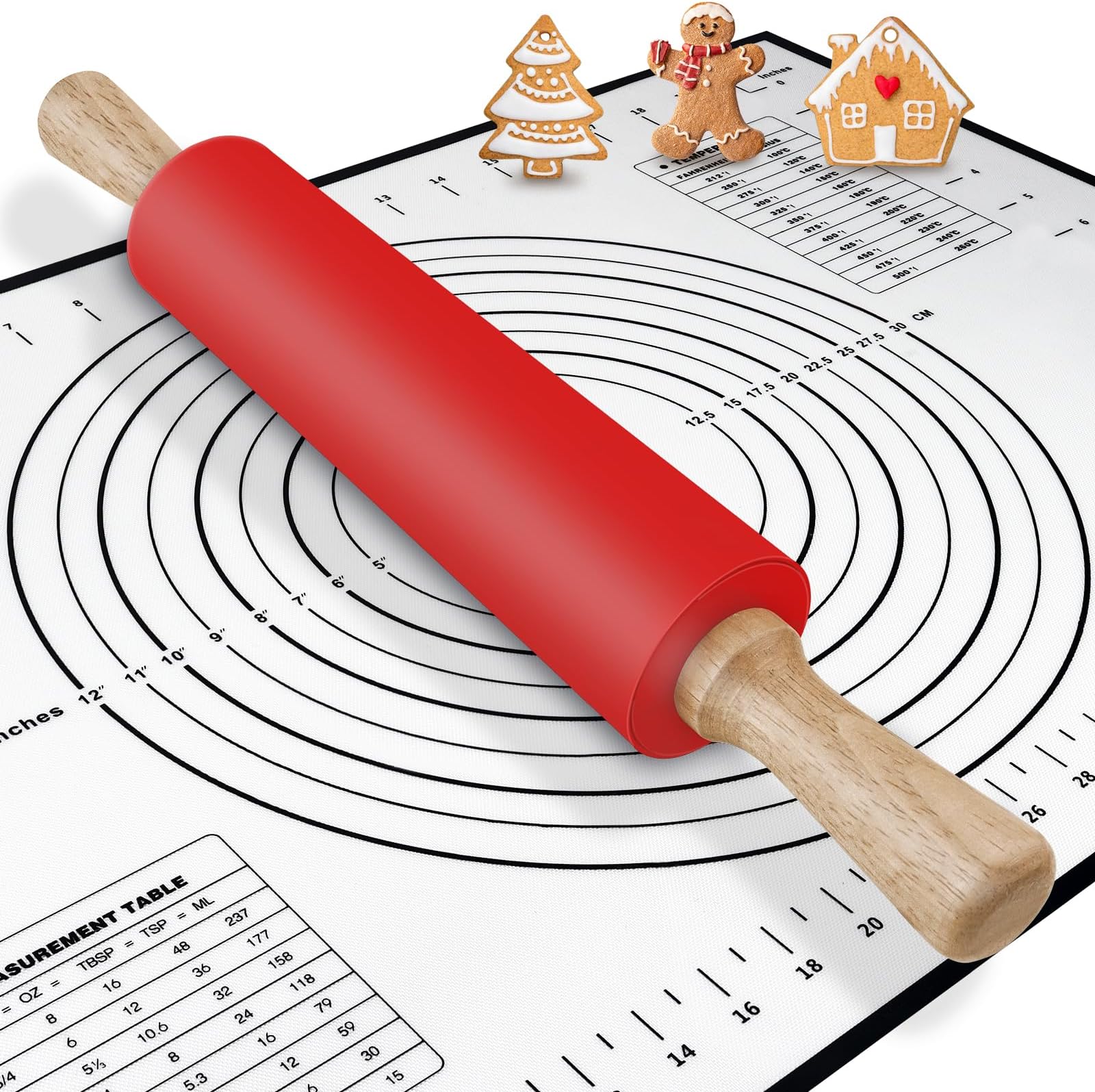 Rolling Pin and Baking Mat | Smooth Non Stick Silicone Rolling Pins ...