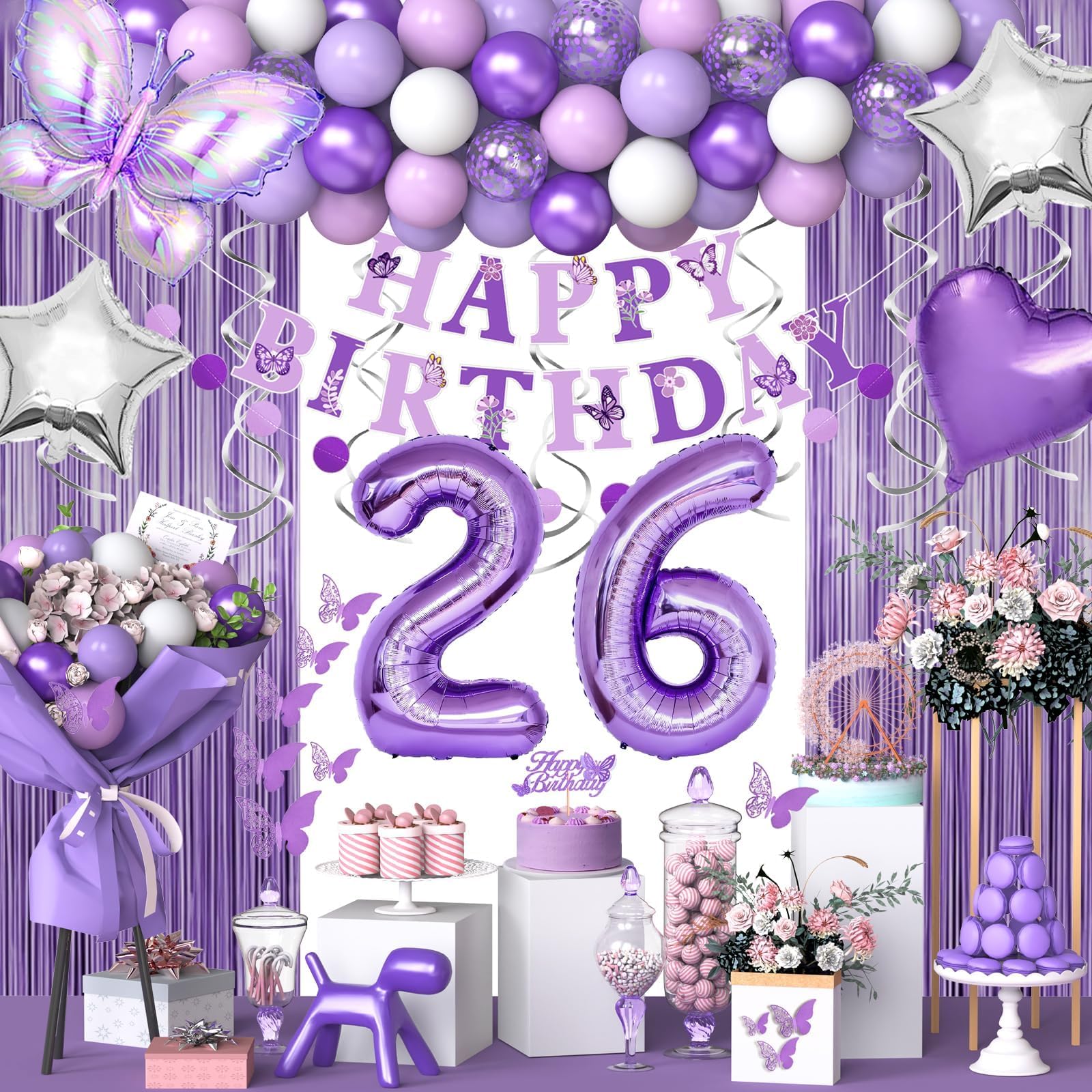Amazon.com: 26th Purple Birthday Decorations for Women Girls, Purple ...