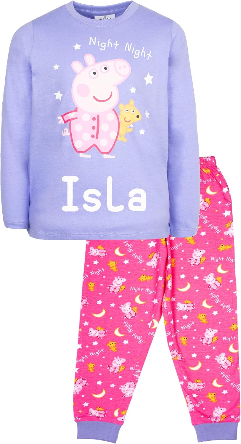 Peppa Pig - Personalised Kids Pyjamas - Pink & Purple Long Sleeve ...
