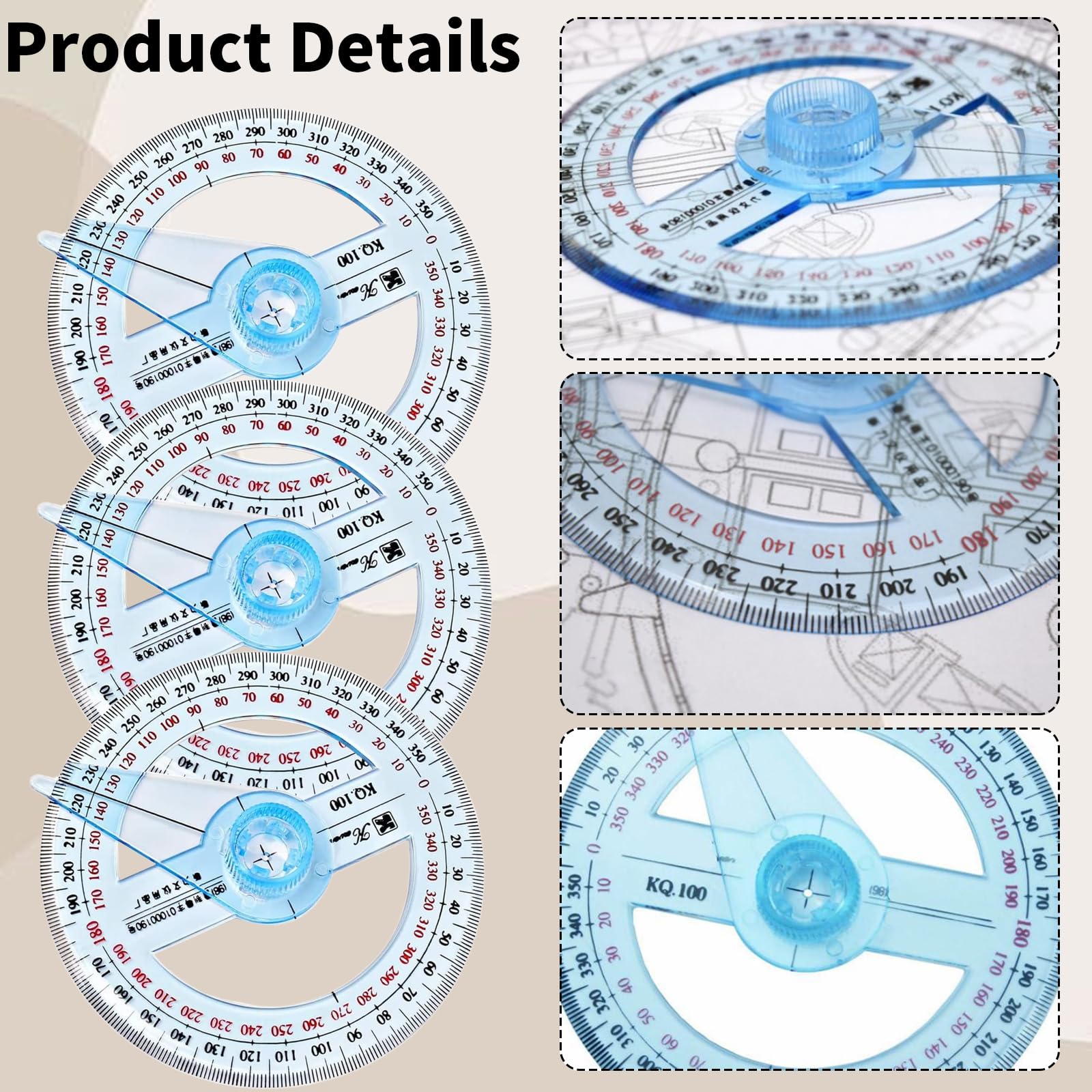 3 Pcs Protractor Circle Protractor, 360 Degree Protractor Angle Measure ...