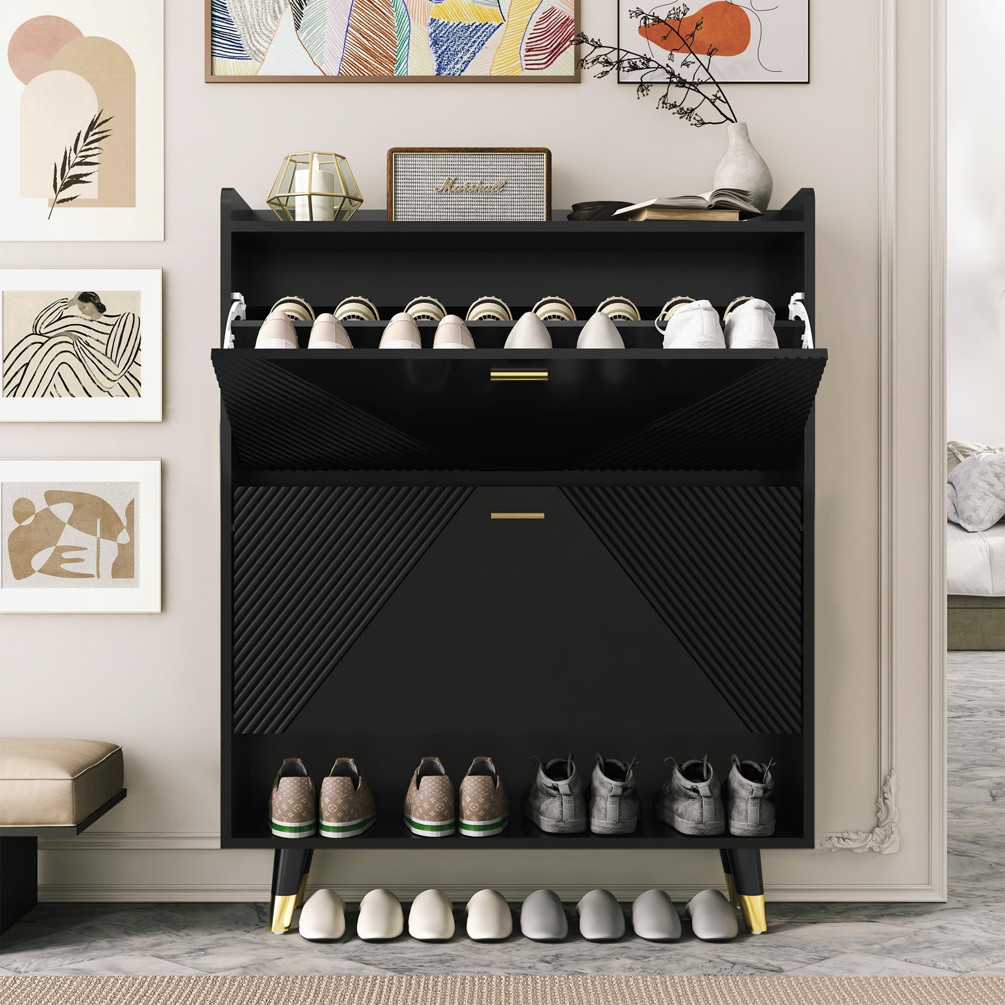 Amazon.com: Shoe Cabinet, Slim Modern Shoe Rack with Door, 2 Flip-top ...