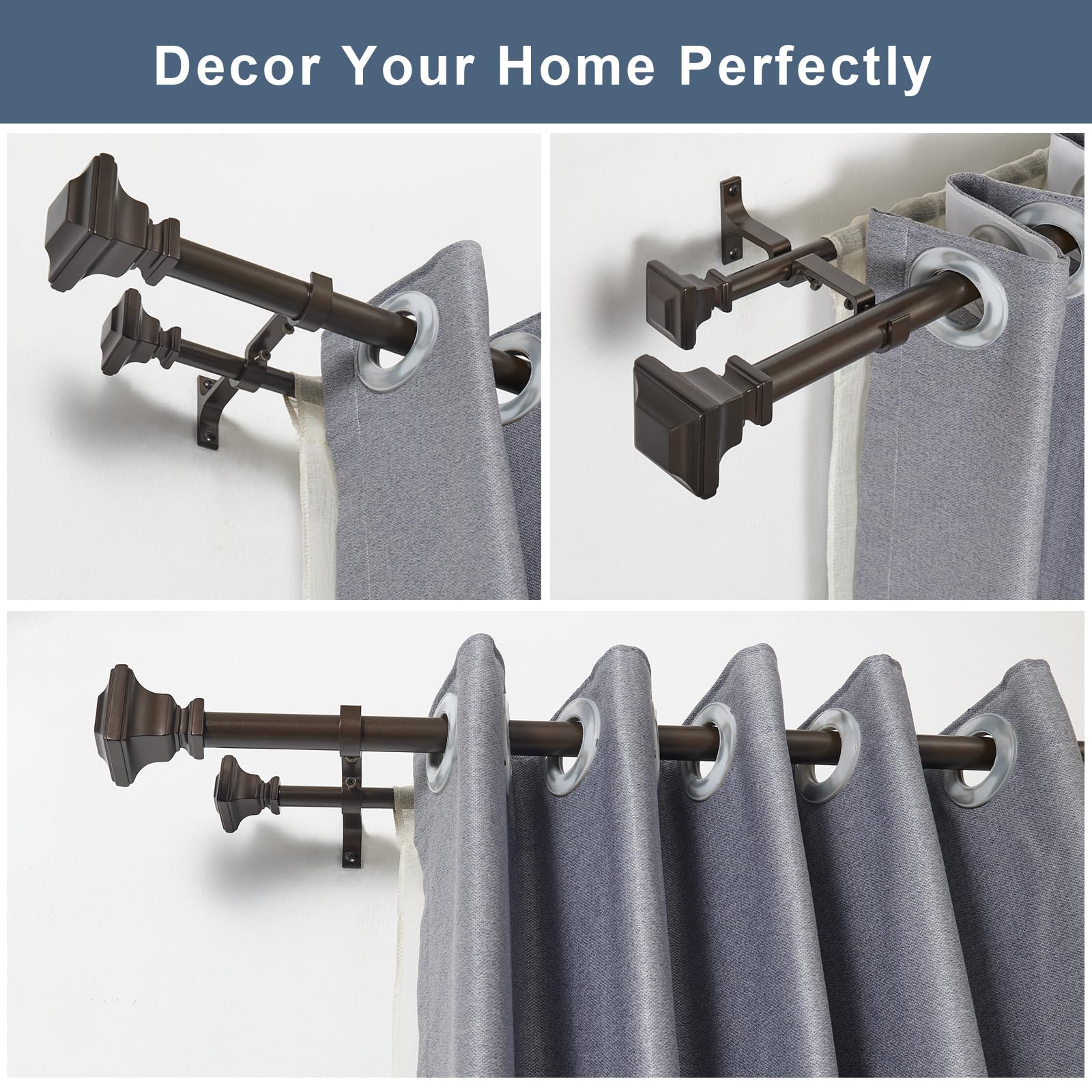 Snapklik.com : Double Curtain Rod, 1 Inch Adjustable Heavy Duty Drapery ...