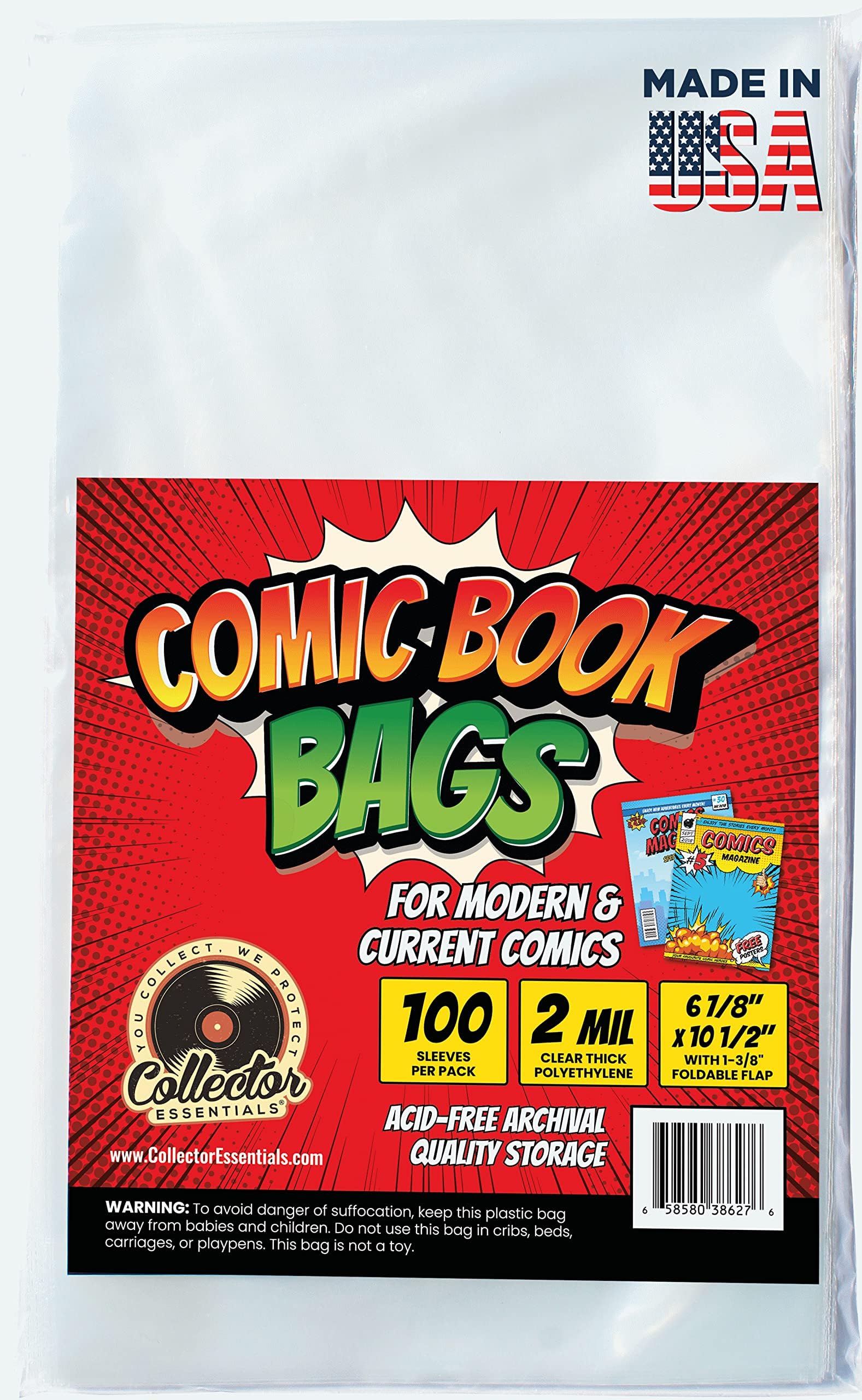 Amazon.com : BCW Thick Resealable Current/Modern Comic Bags - 200 ct ...