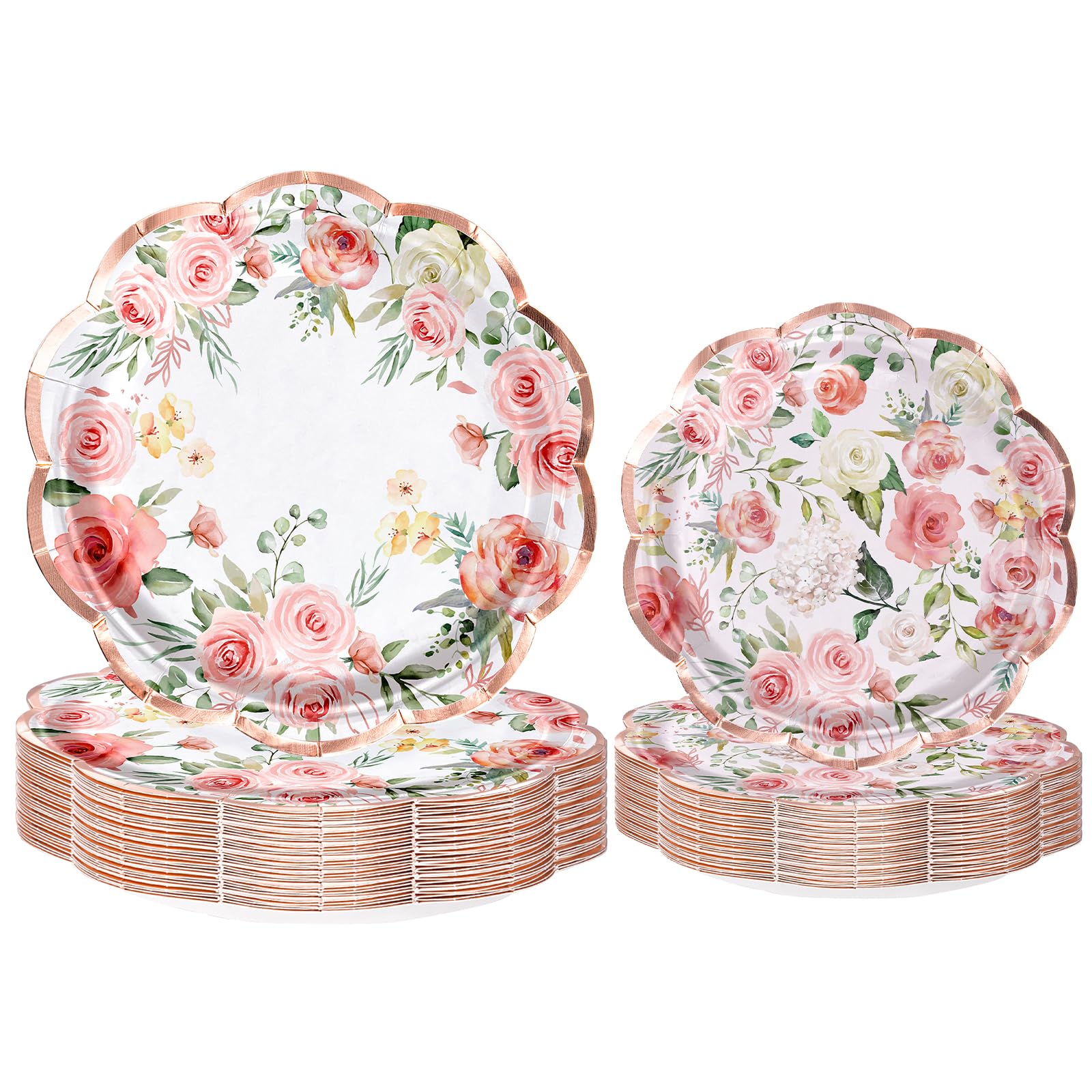 Amazon.com: WRAPAHOLIC 50Pcs Floral Paper Plates - 9" and 7" Pink ...