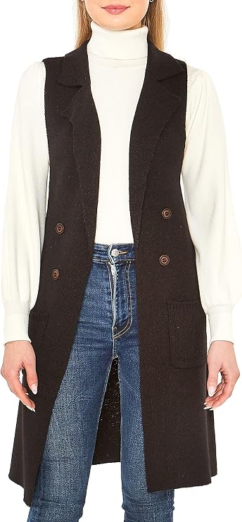 Love Tree Women's Sleeveless Long Sweater Vest Open Front Knit Cardigan ...