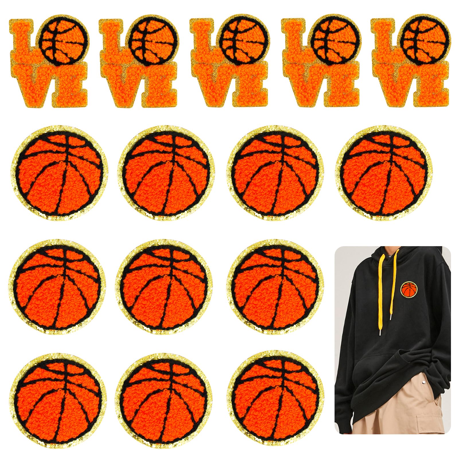 Amazon.com: 15PCS Basketball Patch Gold Edges Iron-On Chenille Patches ...