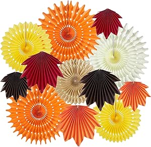 Amazon.com: 12 PCS Fall Party Decorations Orange Hanging Paper Fans ...