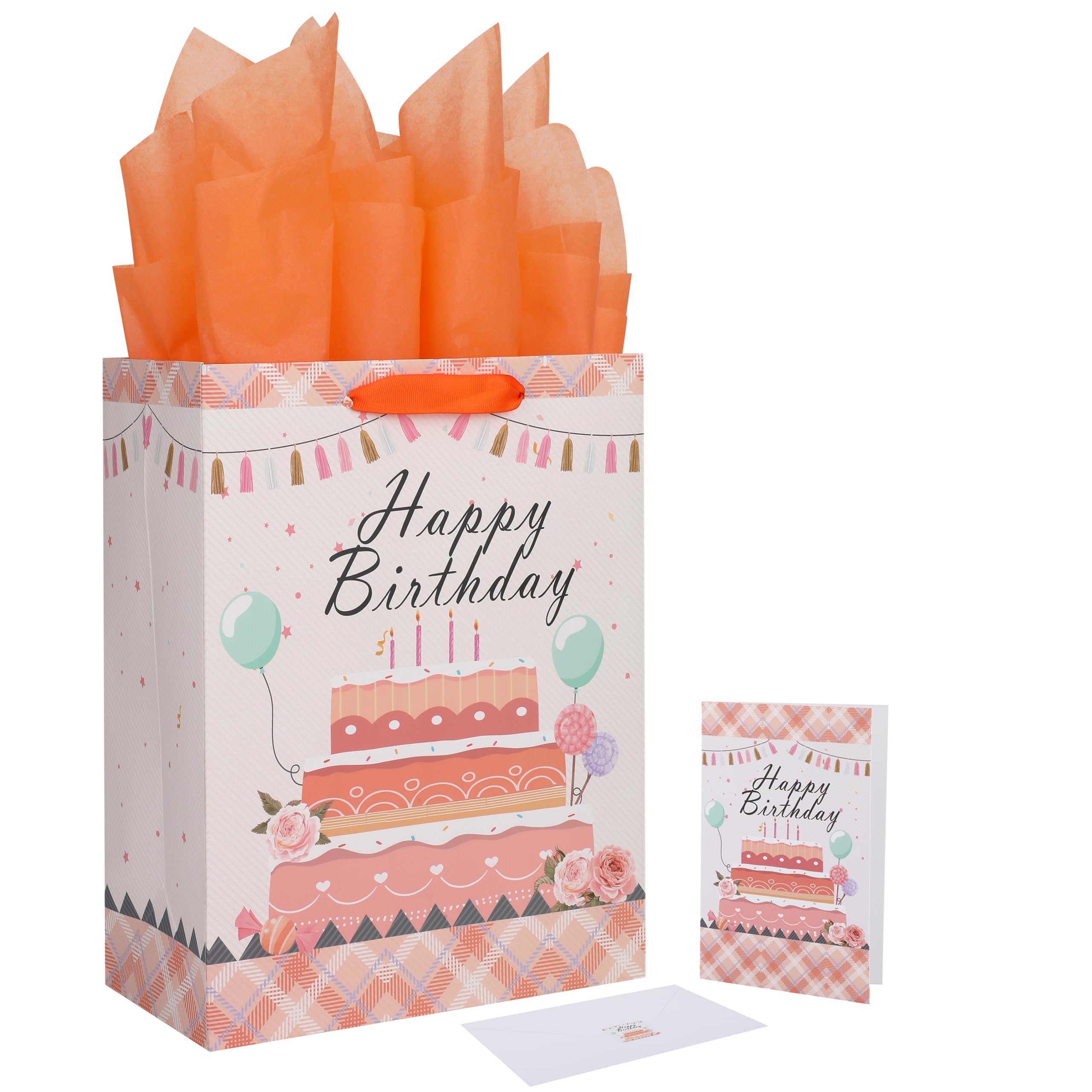 Amazon.com: 13" Large Light Orange Gift Bag Set with Greeting Card and ...