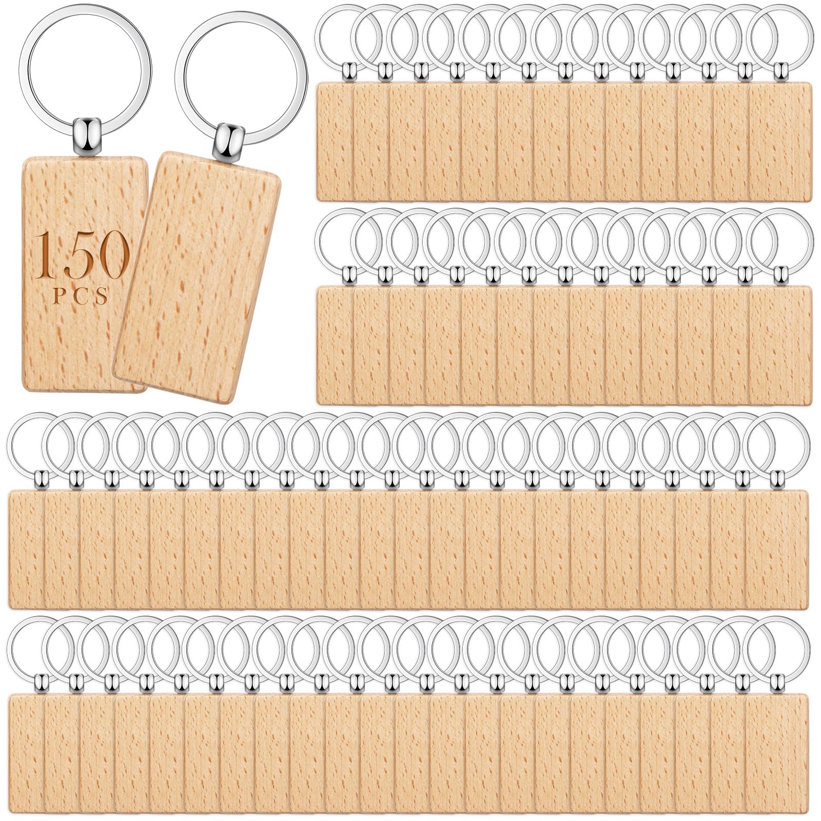 Amazon.com: Yinkin 150 Pcs Wooden Keychain Blanks Wood Key Chains Bulk ...