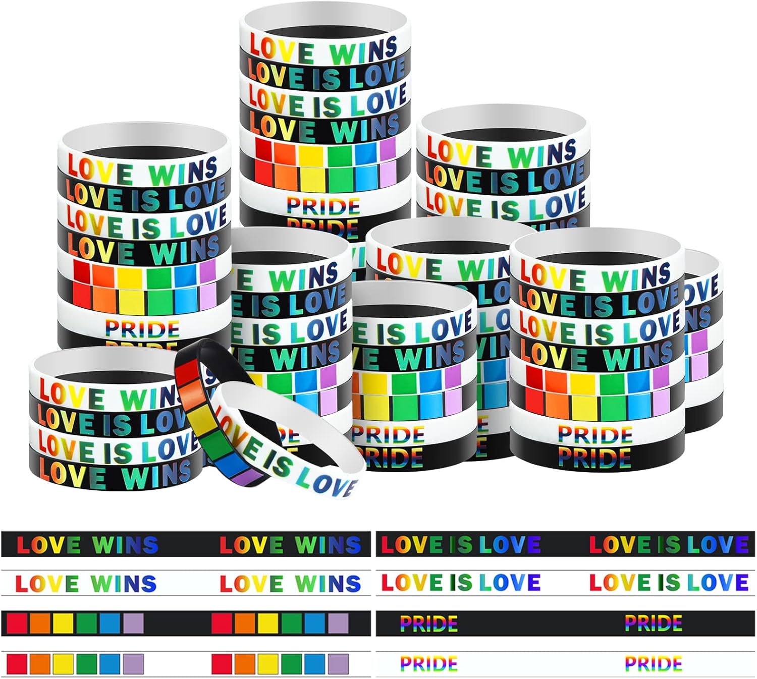 Amazon.com : Karenhi 96 Pieces Gay Pride Wristbands LGBT Lesbian ...