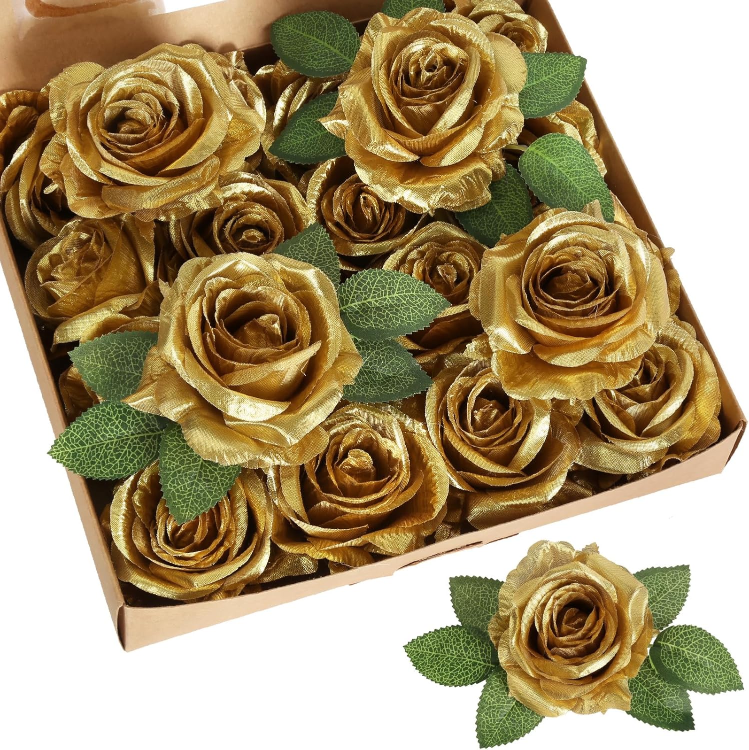 Amazon.com: INSUNSIX 20pcs Gold Roses Artificial Flowers Fake Roses ...