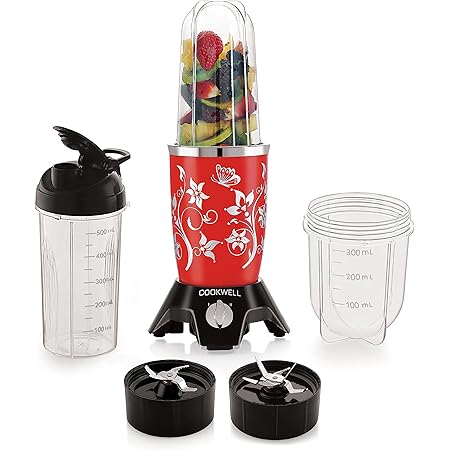 Buy Cookwell Bullet Mixer Grinder 600 Watts (3 Jars, 2 Blades, Red ...