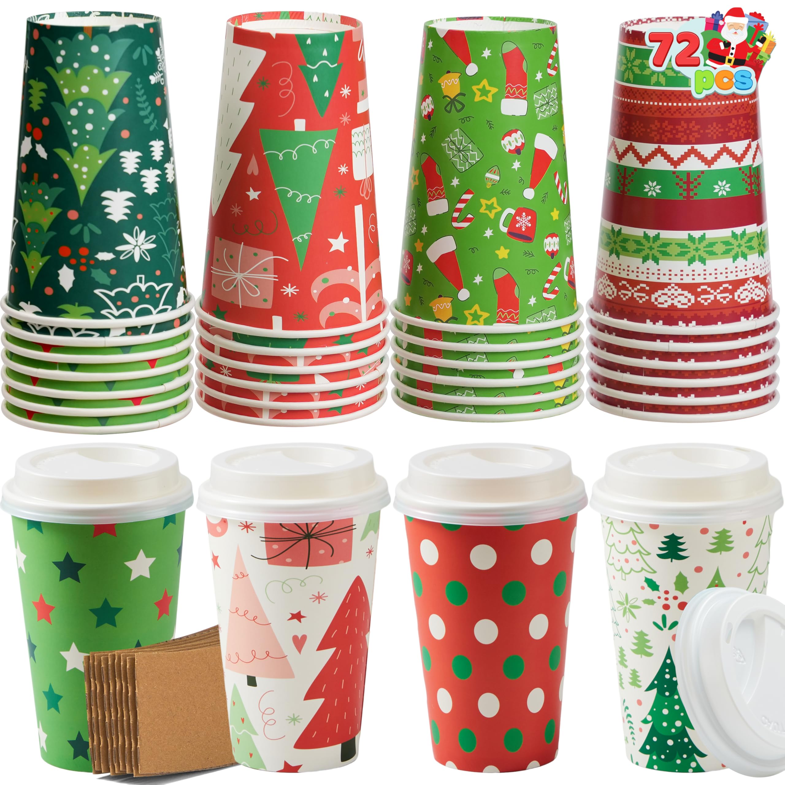 Amazon.com: JOYIN 72 Pcs Merry Christmas Disposable Cups with Sleeves ...