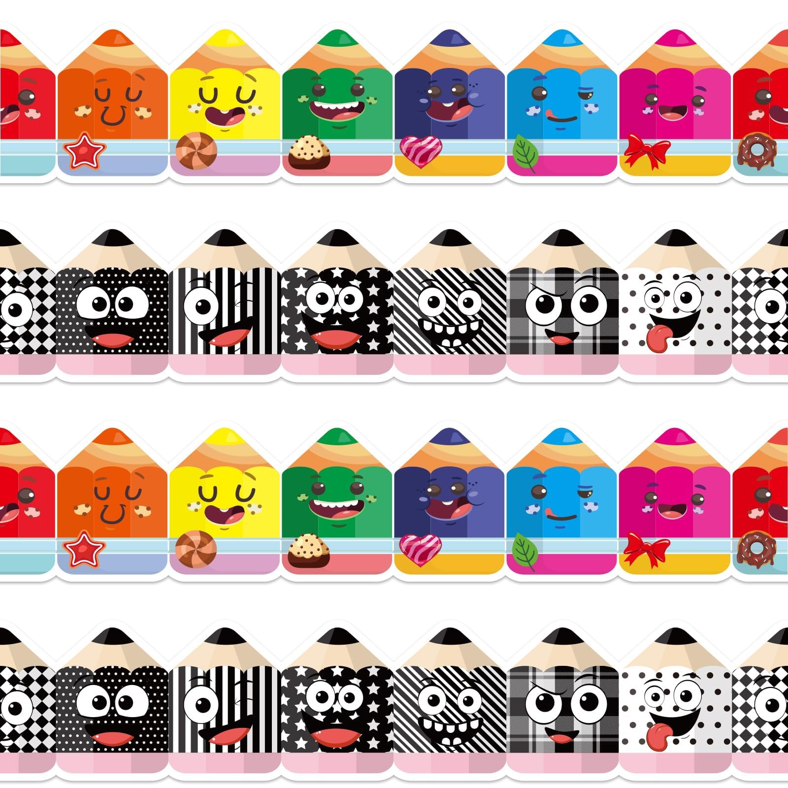 Snapklik.com : 67ft Pencils Bulletin Board Border Cute Faces Pencils ...