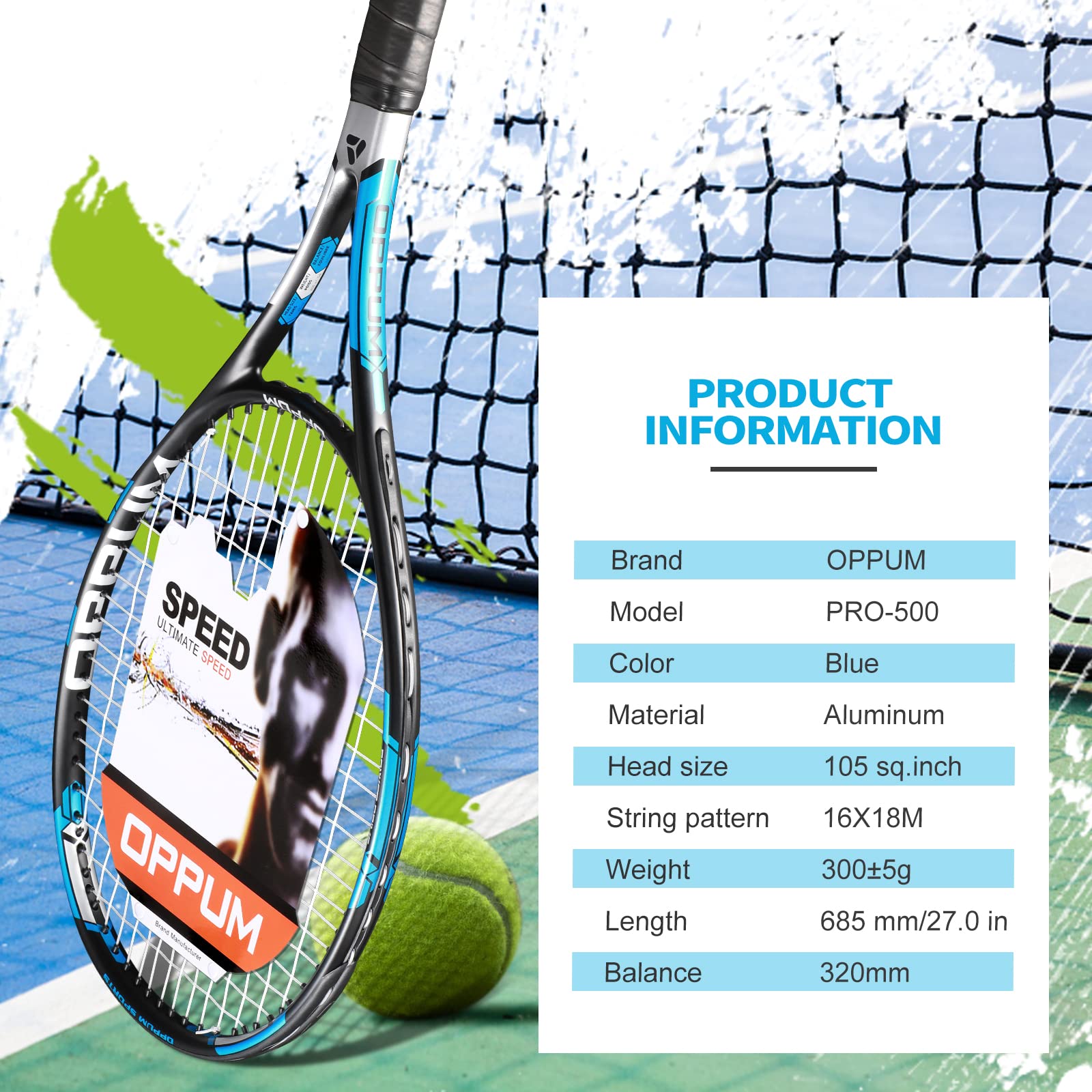 OPPUM 27 inch Pro Tennis Racket for Adults Student Women and Men ...