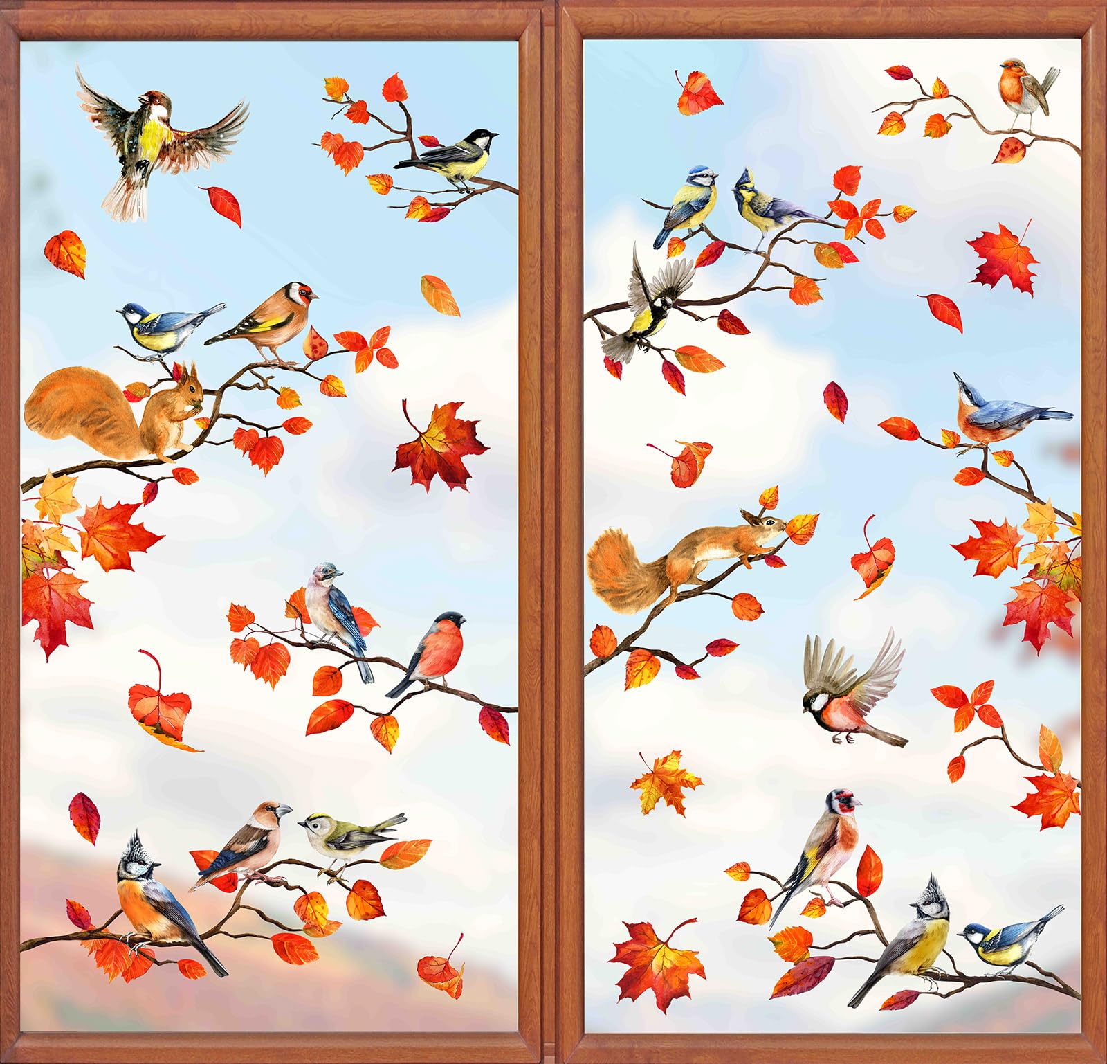 Amazon.com: Whaline 9 Sheets Fall Thanksgiving Window Cling Bird Branch ...