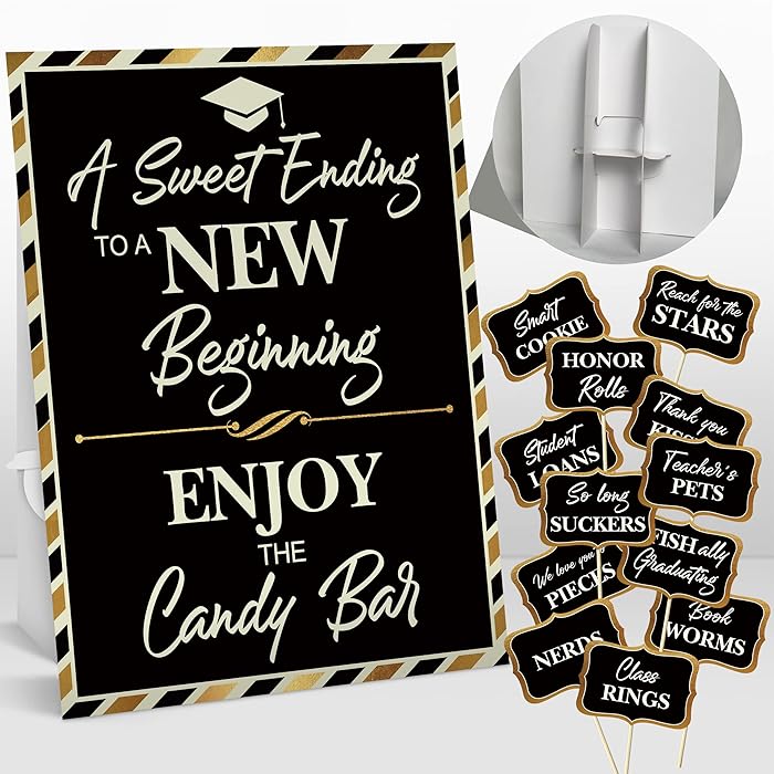 Buy Graduation Candy Buffet Labels, Black Gold Grad Party Buffet Table ...