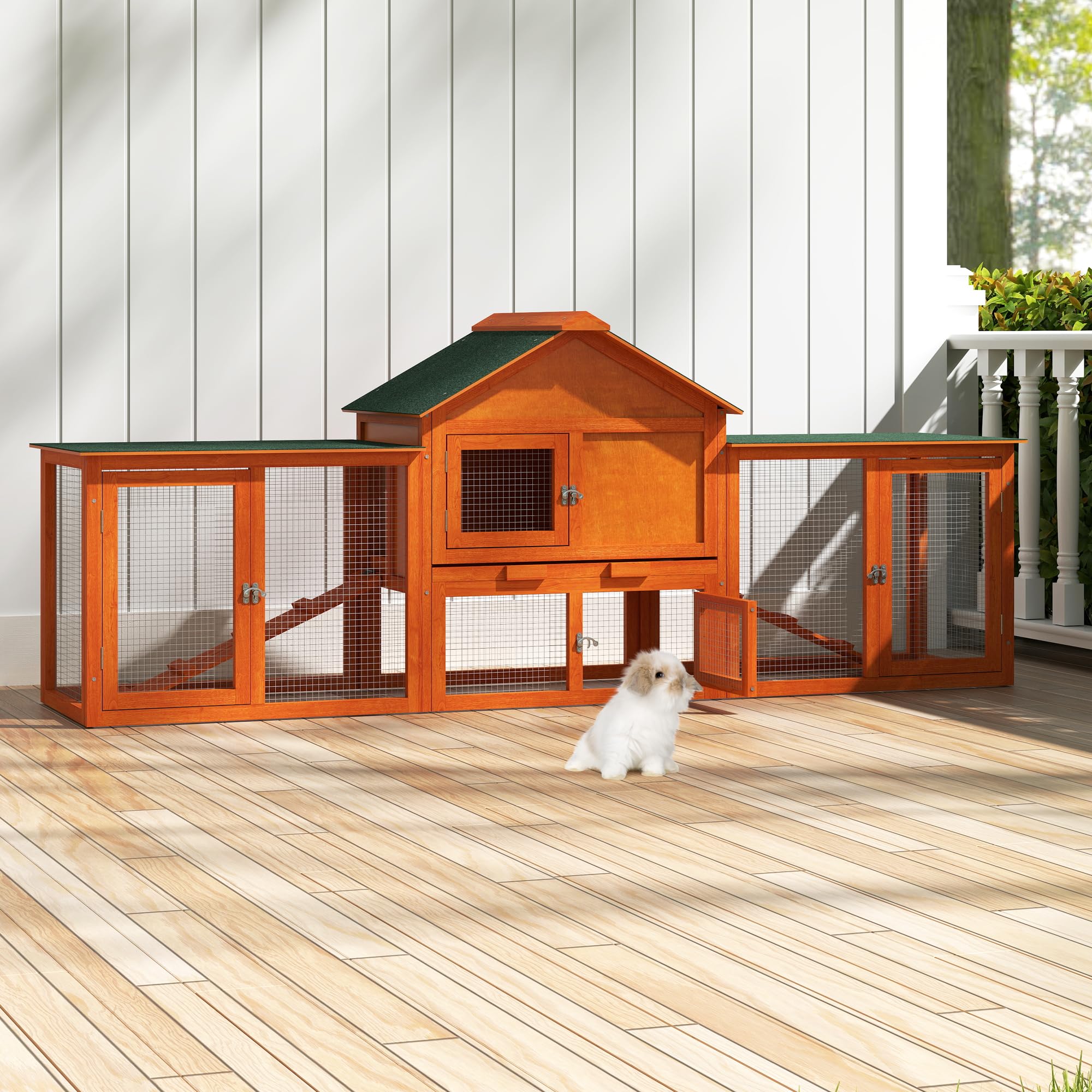 Amazon.com: 82.5” Large Wooden Rabbit Hutch Outdoor Easy to Assemble ...