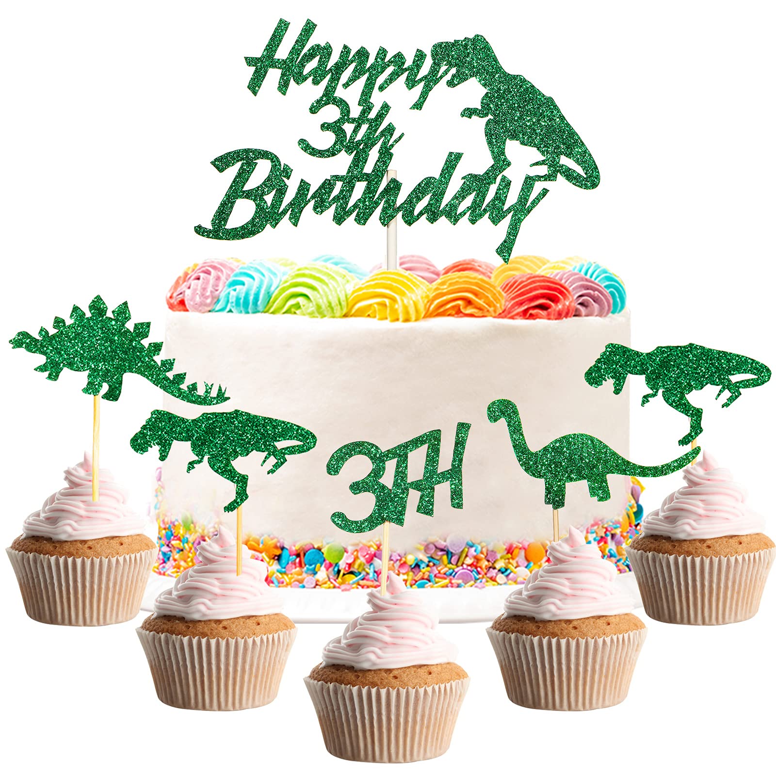 Buy 49 Pieces Dinosaur Cake Toppers Happy 3th Birthday Dinosaur Cake ...