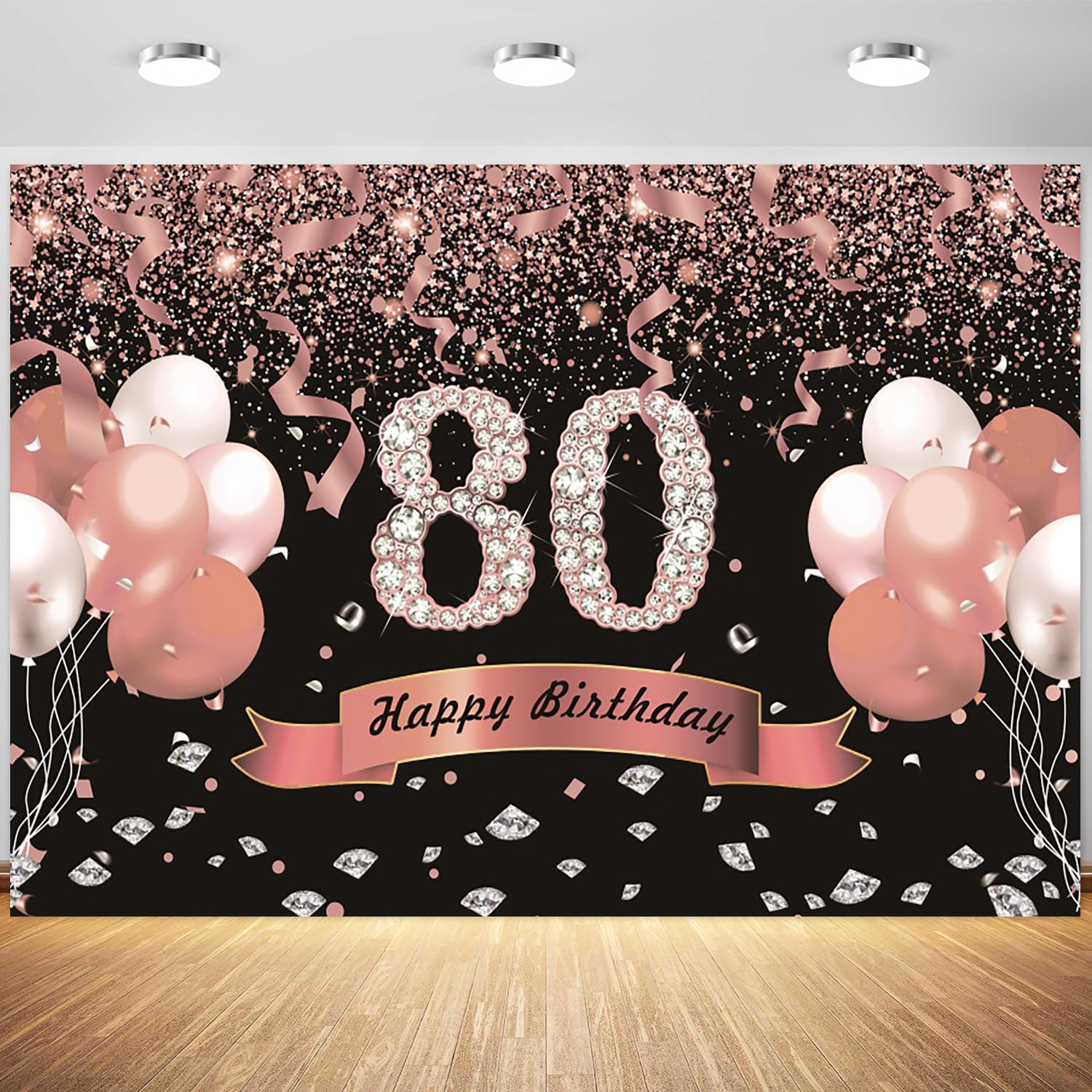 Amazon.com : 10x8ft Happy 80th Birthday Backdrop Pink Glitter Balloons ...