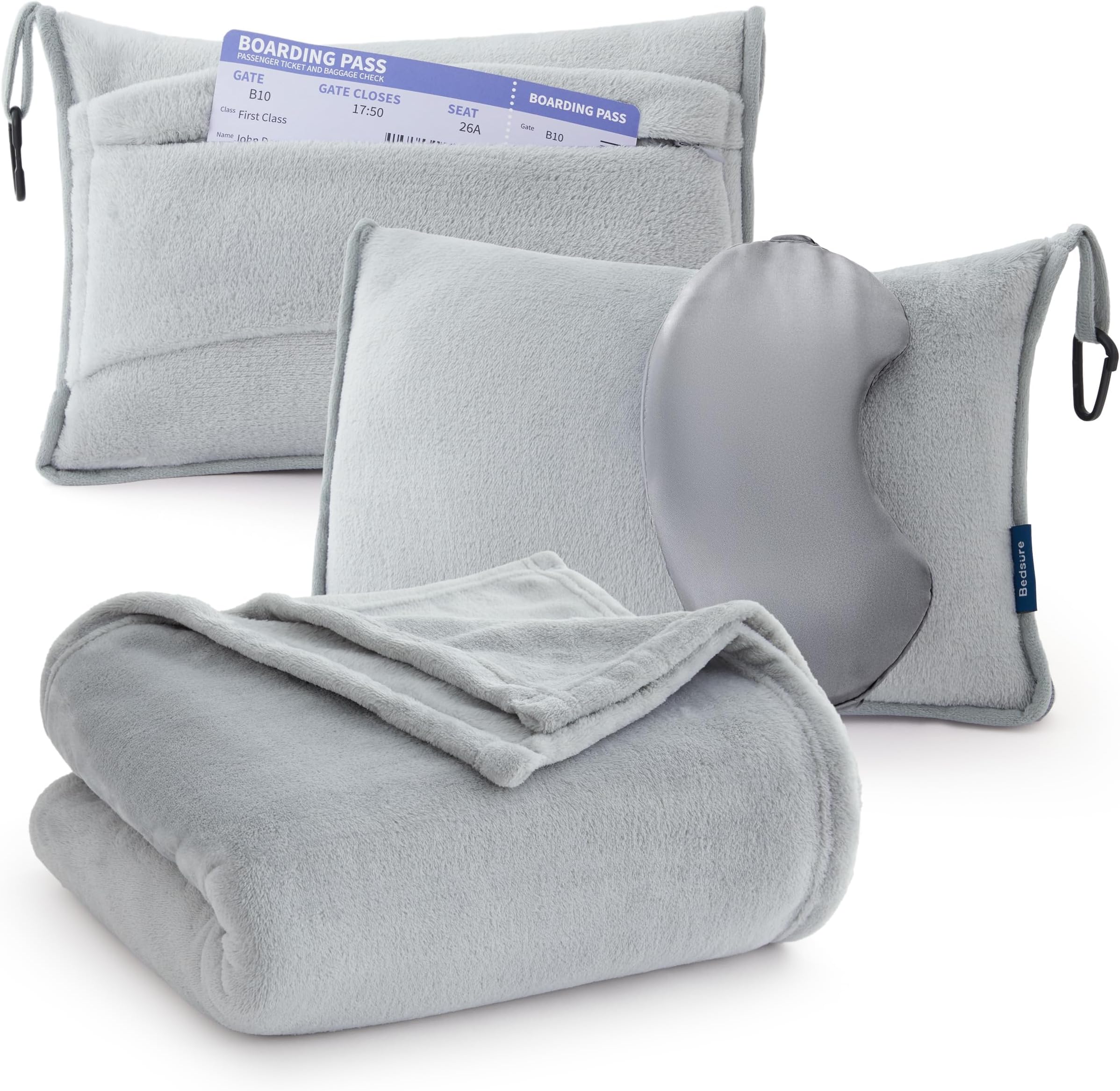 Amazon.com: Elvasa Travel Blanket and Pillow Set – Compact Lightweight ...