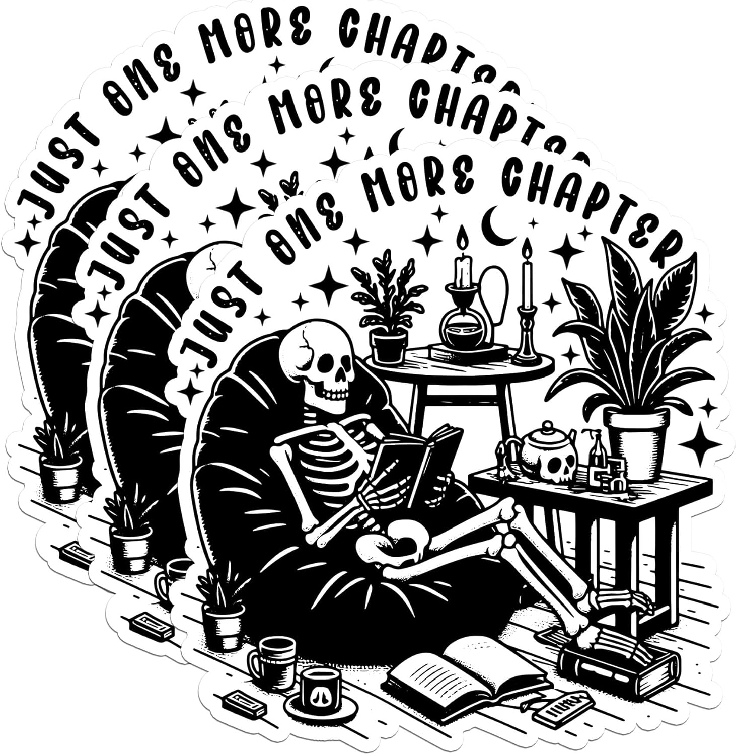 Amazon.com: Set of 3 Just One More Chapter Stickers – 2 Inch Skeleton ...