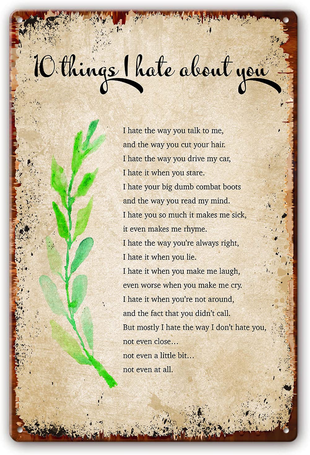 Amazon.com: Metal Tin Sign 10 Things I Hate About You Poem Wall Art ...