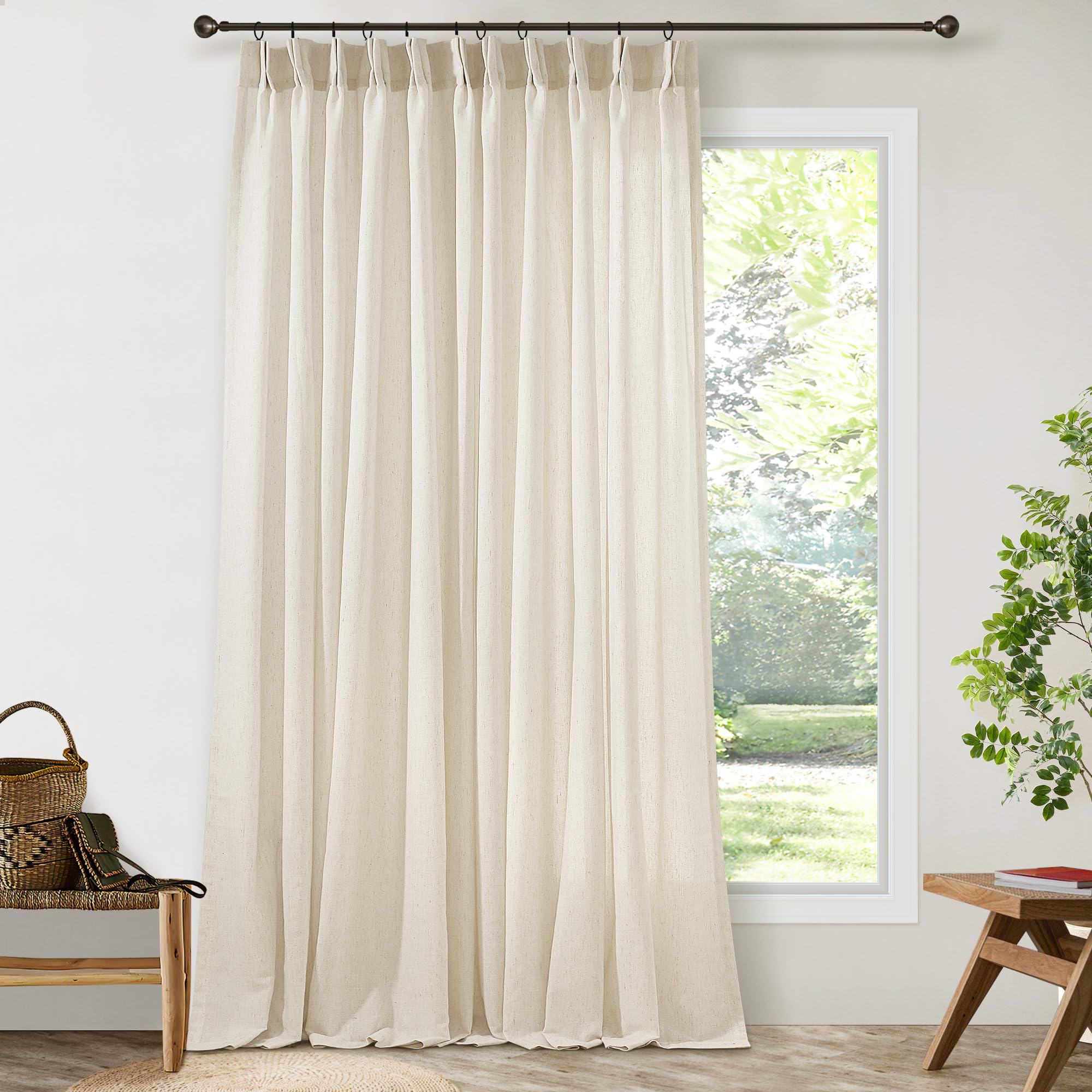 Cream Beige Extra Wide Pinch Pleat Linen Curtains 84 Inches Long for ...