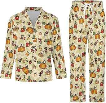 Biocrazy 2 Piece Mens Cuban Territory Pajama Set Pumpkin Print Pajamas ...