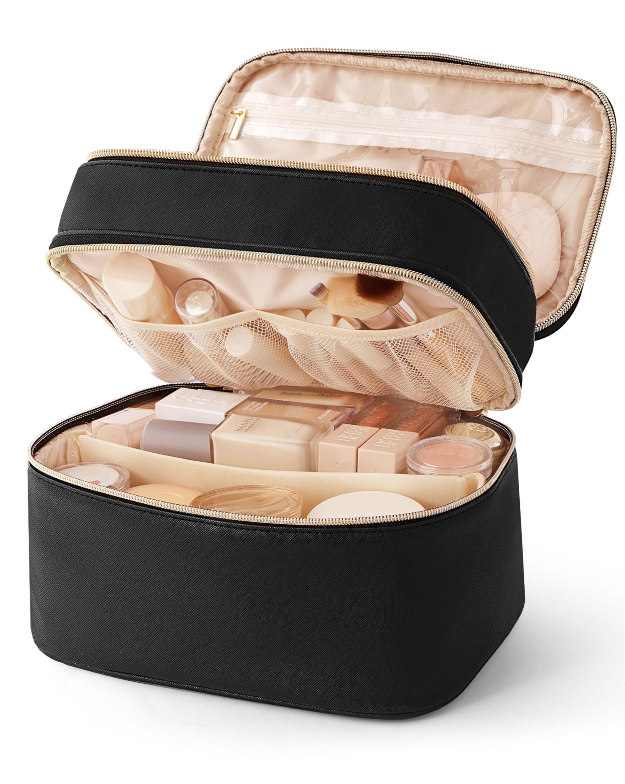 HBlife Double Layer Travel Makeup Bag Portable Cute Leather Cosmetic ...