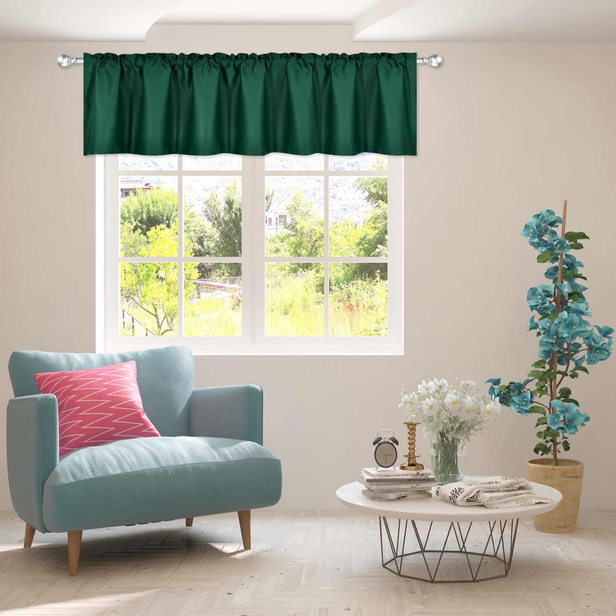 Amazon.com: DECOVSUN Deep Green Extra Wide Valance for Windows 100x18 ...