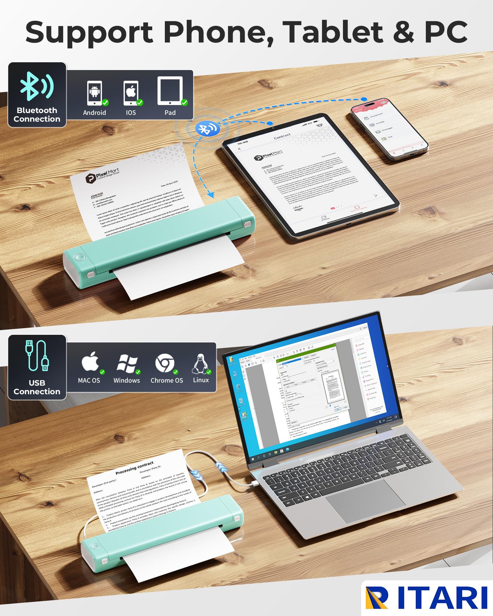 Snapklik.com : Itari M08F Portable Printers Wireless Travel - Thermal ...