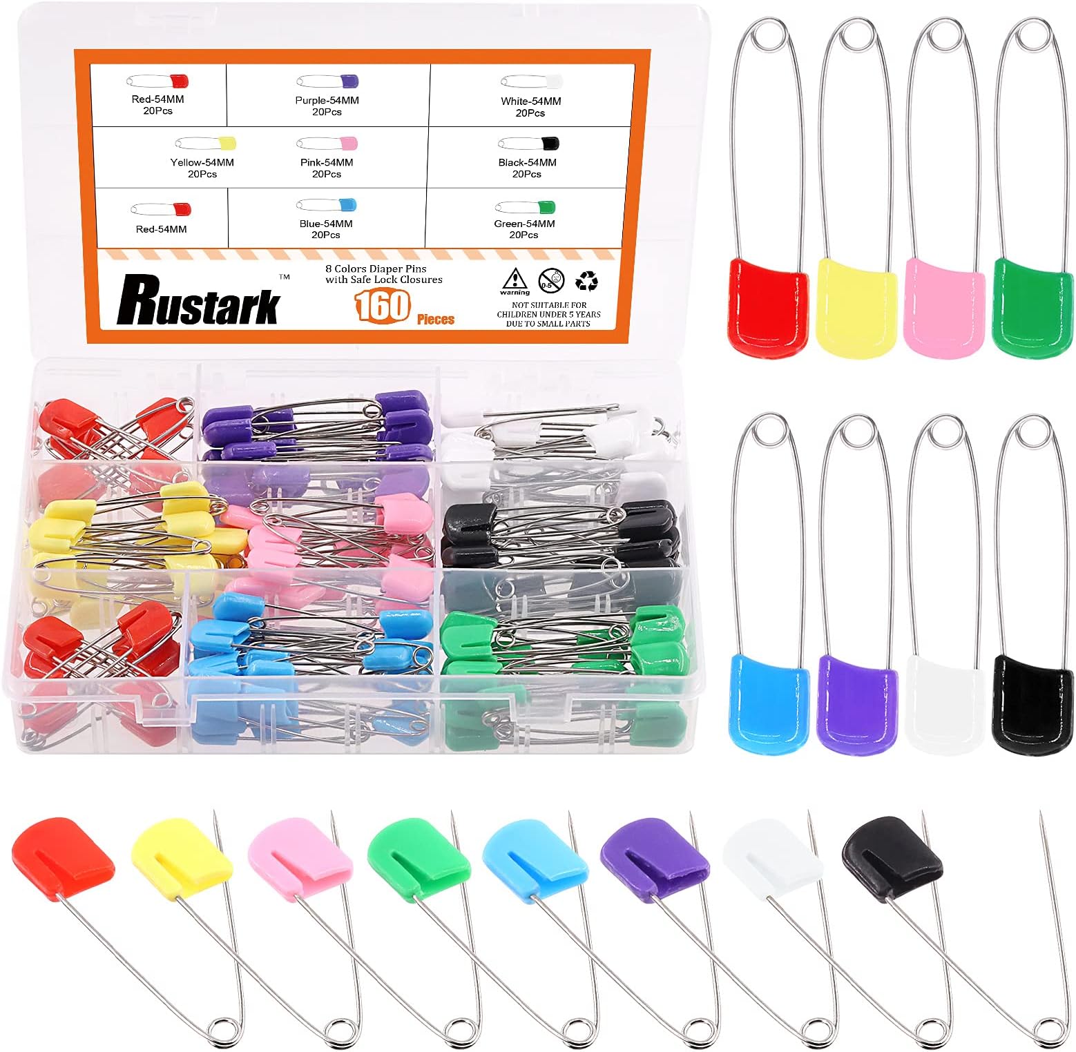 Amazon.com: Rustark 160Pcs 2 Inch Plastic Head Safety Pin Premium Large ...