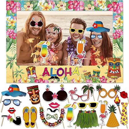 Amazon.com: Aloha Party Photo Booth Props Hawaiian Party Photo Booth ...