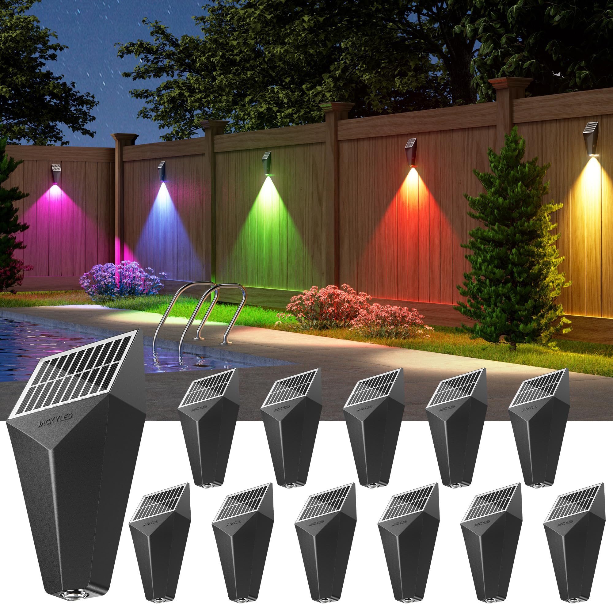 JACKYLED Solar Outdoor Lights, 50 Lumens Bright, RGB & 8 Colors, for ...