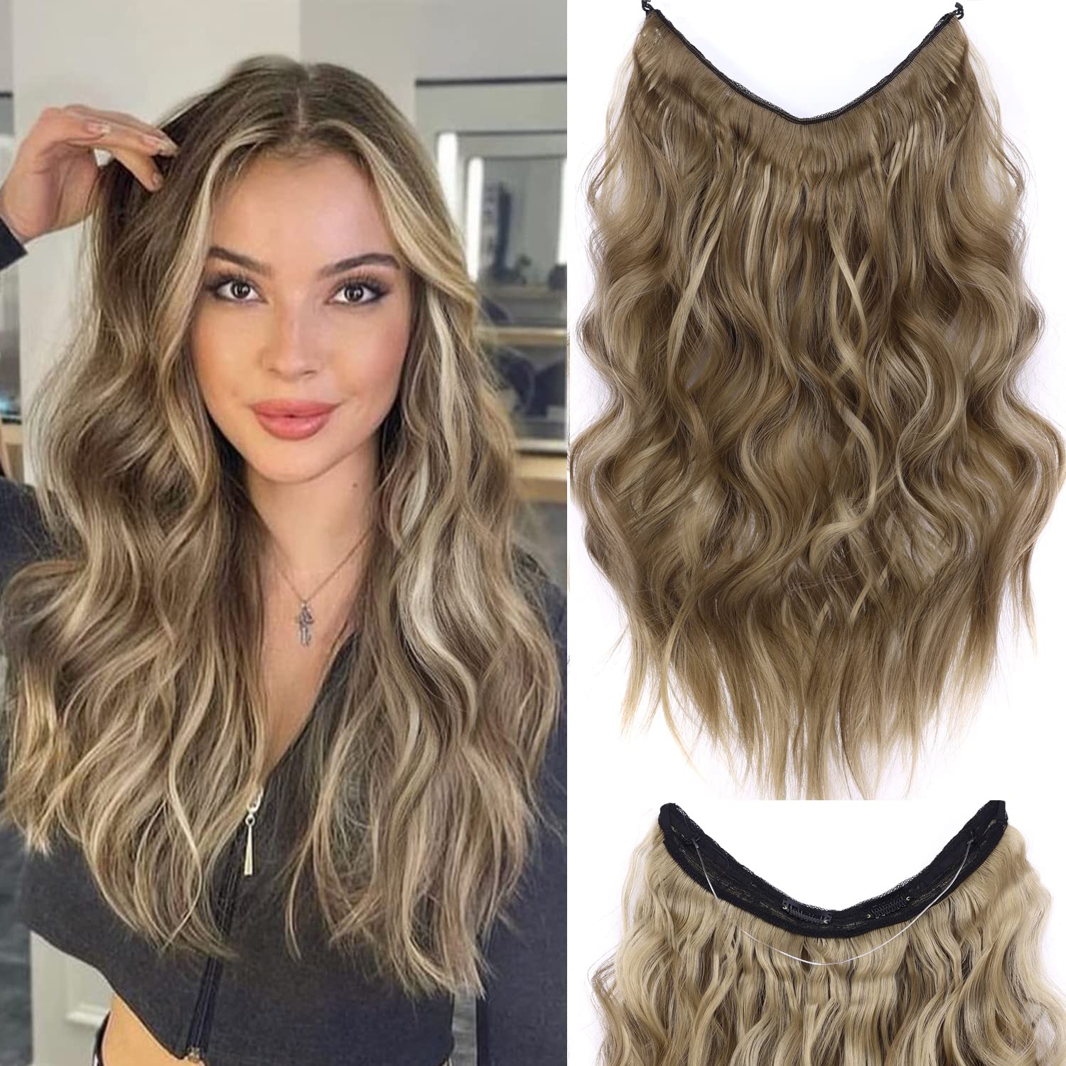 Amazon.com : ELIO Halo Hair Extensions - Thick Invisible Wire Hair ...