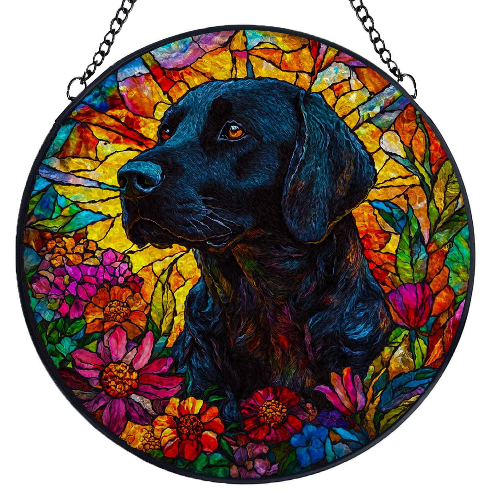 Amazon.com: Stained Glass Suncatcher Panel Black Labrador Retriver Dog ...