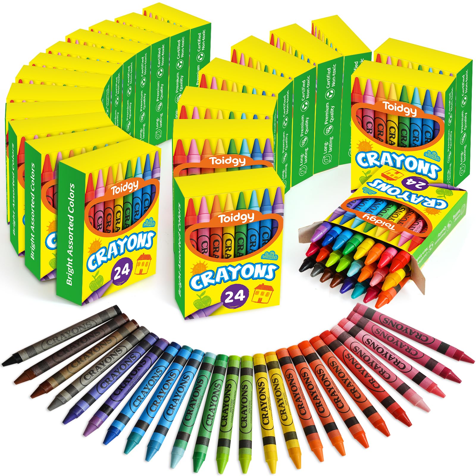Amazon.com: Crayons 24 Count, 24 Pack Crayons Bulk of Assorted Colored ...