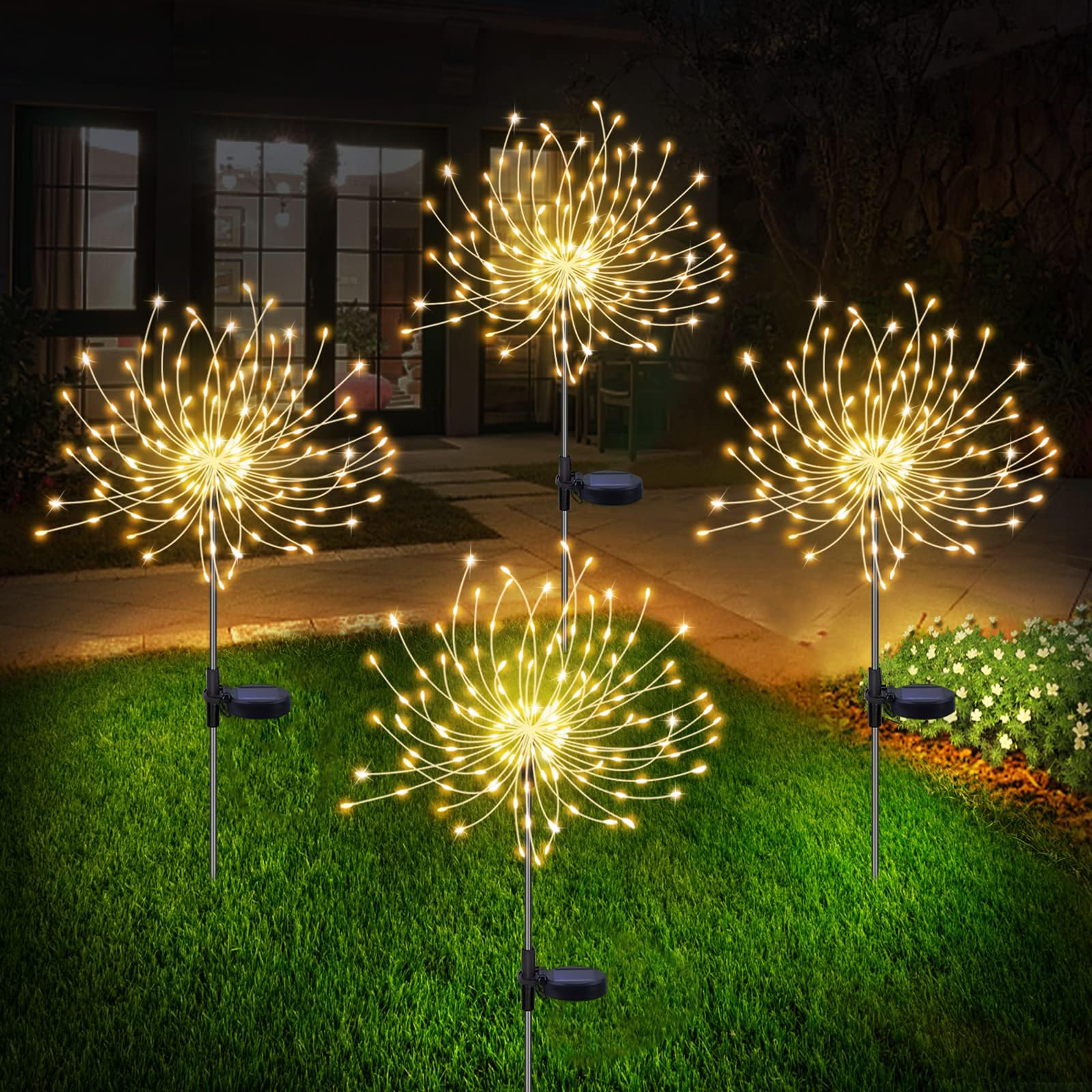 Solar Firework Lights 4 Pack, Solar Powered Garden Fairy Lights for ...