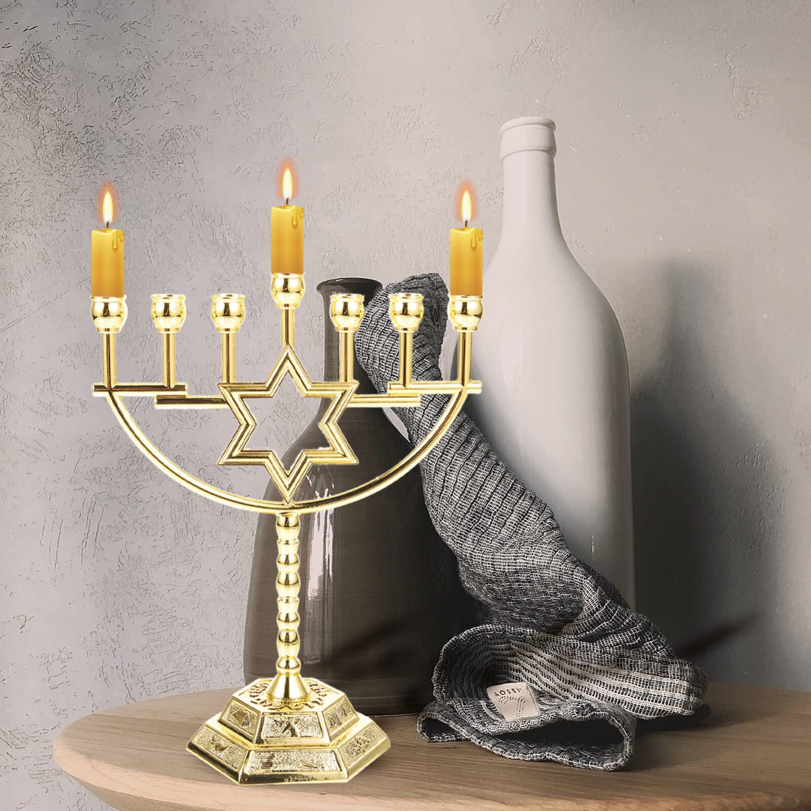 7 Branch Menorah Large 20 Inch Sziqiqi Menorah Candle Holder 7-Branch ...