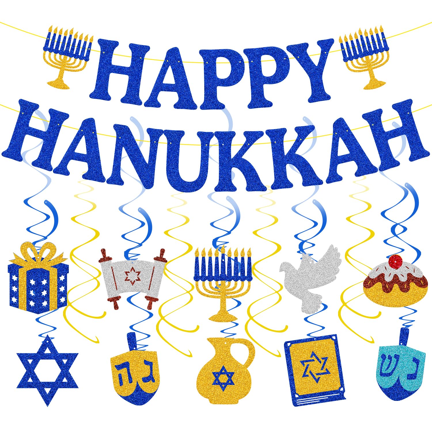 Amazon.com: Happy Hanukkah Party Decorations Happy Hanukkah Banner ...